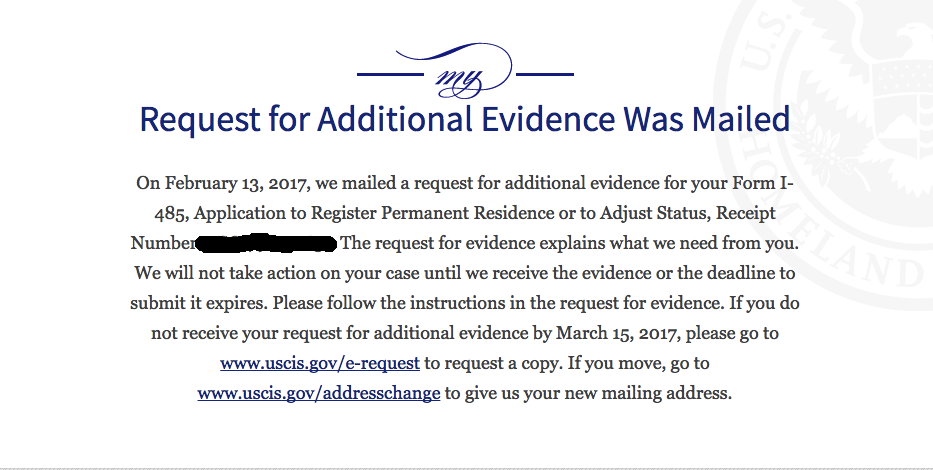 Request for Additional Evidence after interview - Adjustment of Status ...