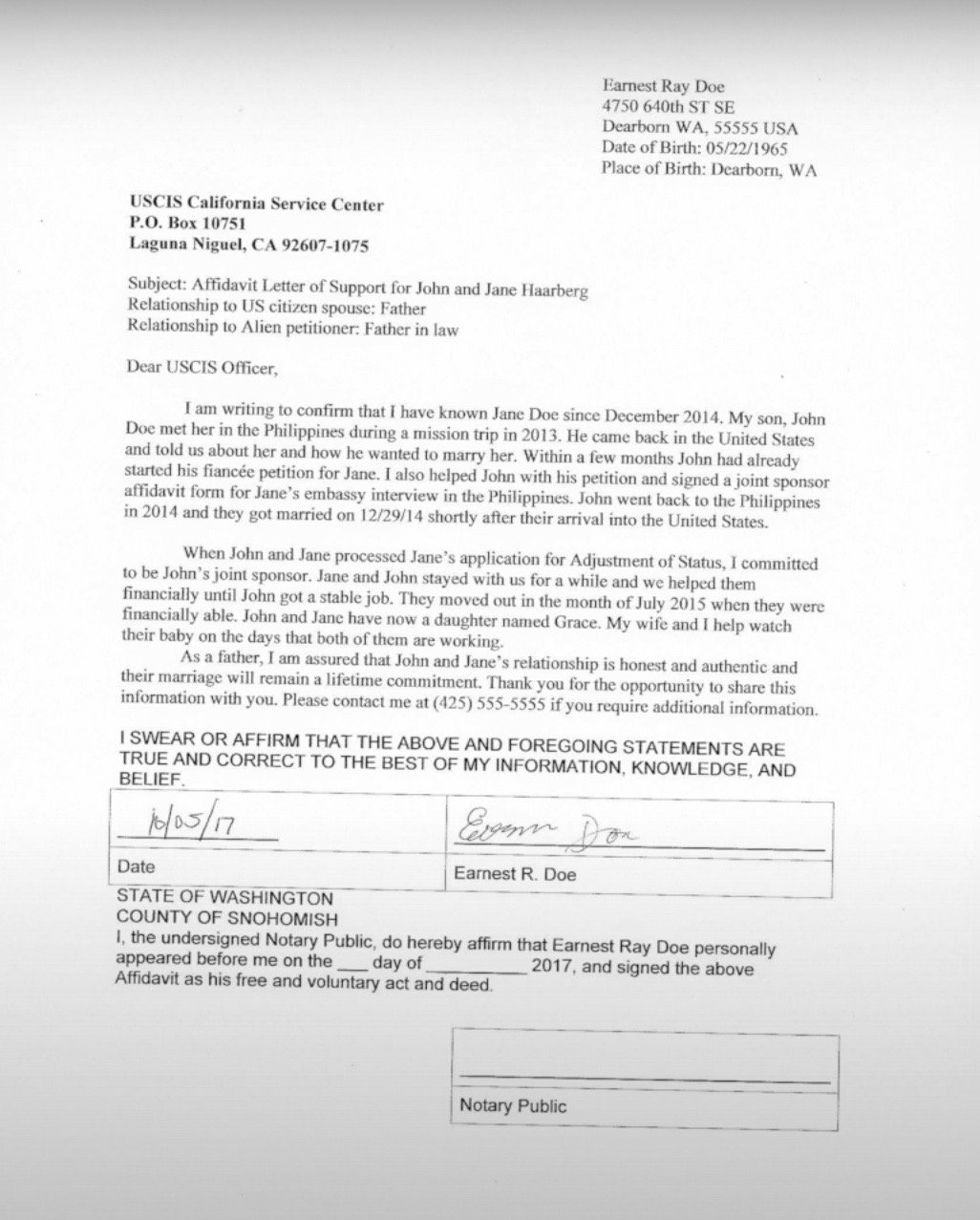 Immigration Affidavit Letter Example My XXX Hot Girl